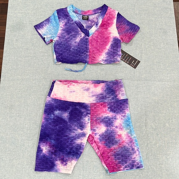Srx Active Shorts Nwt Two Piece Tiktok Tiedye Honeycomb Outfit